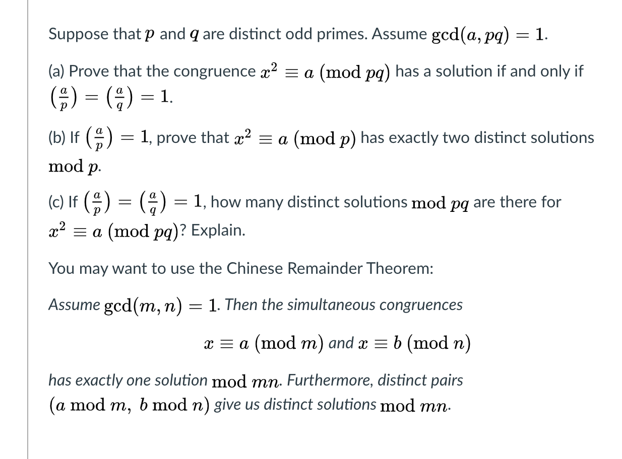 Solved Suppose that p and q are distinct odd primes. Assume | Chegg.com