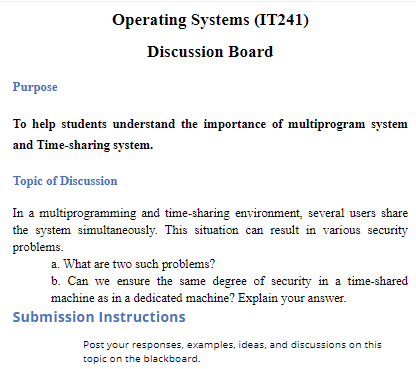 Solved Operating Systems (IT241) Discussion Board Purpose To | Chegg.com