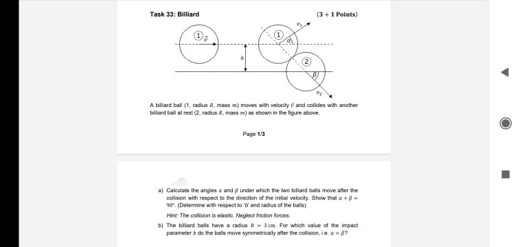 Solved Task 33: Billiard (3 + 1 Points) A billiard ball (1, | Chegg.com