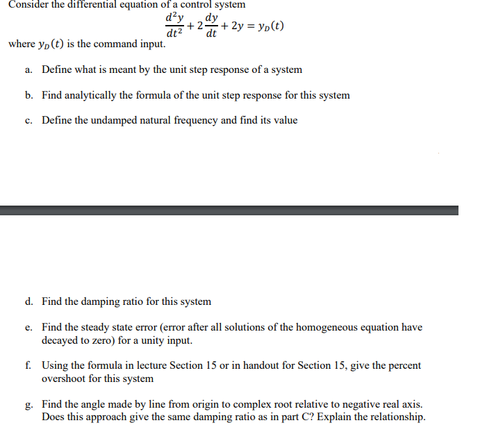 Solved dt2 Consider the differential equation of a control | Chegg.com
