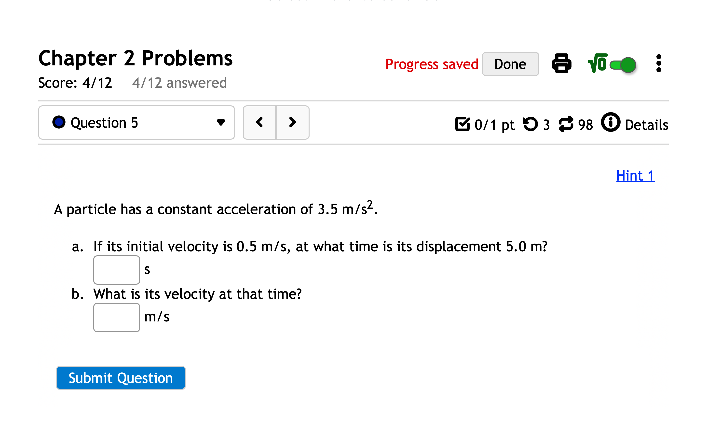 Solved A particle has a constant acceleration of 3.5 m/s2. | Chegg.com