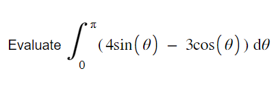 Solved Evaluate ∫0π(4sin(θ)-3cos(θ))dθ | Chegg.com