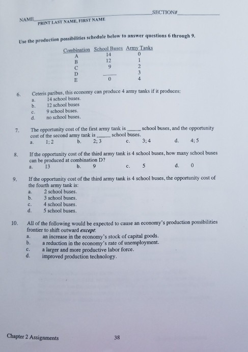 Solved SECTION NAME PRINT LAST NAME, FIRST NAME Use the | Chegg.com