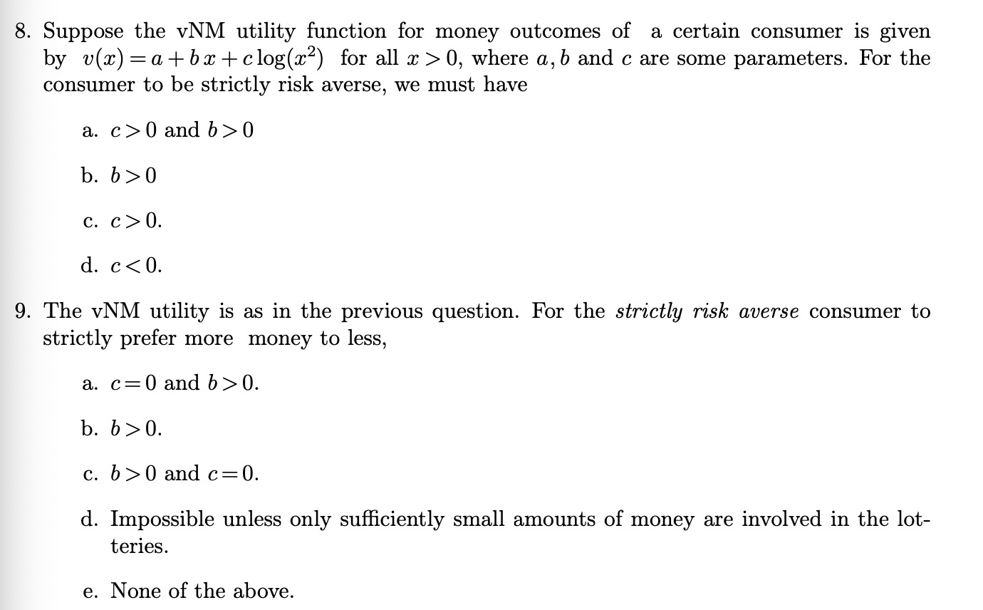 Solved 8. Suppose the vNM utility function for money | Chegg.com