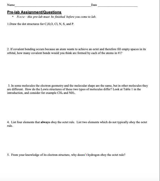 Solved Name Date Pre-lab Assianment/Questions Note-this | Chegg.com