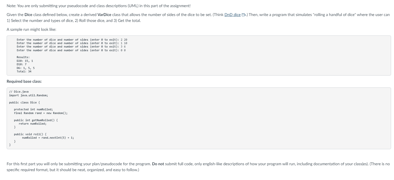 Solved For this first part you will only be submitting your | Chegg.com