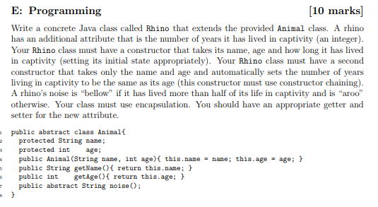 Solved E Programming 10 Marks Write A Concrete Java Class 