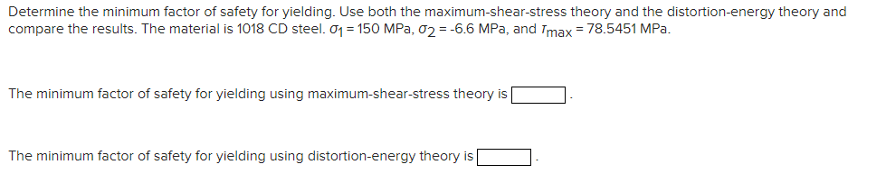 Solved Determine The Minimum Factor Of Safety For Yielding