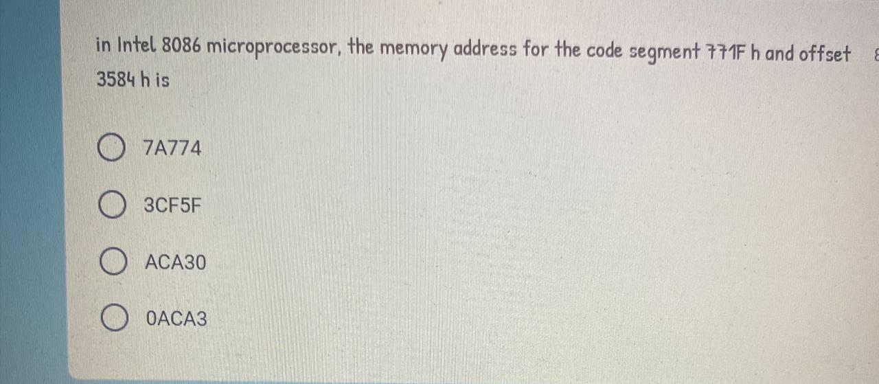 Solved in Intel 8086 microprocessor, the memory address for | Chegg.com