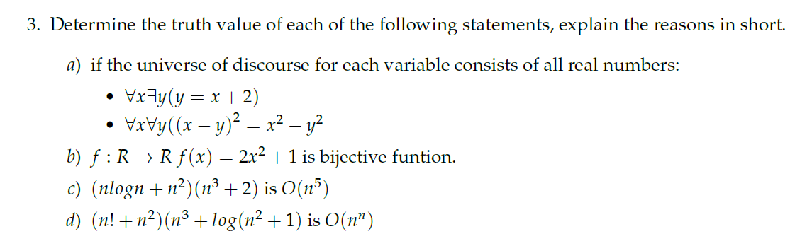 Solved 3. Determine the truth value of each of the following | Chegg.com