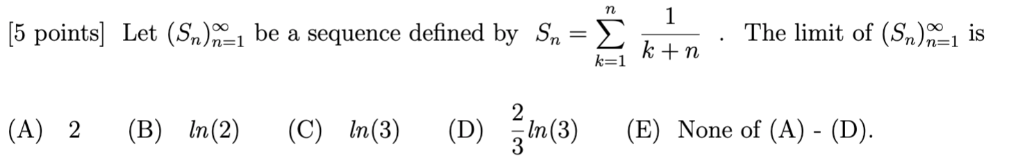 Solved n 1 [5 points) Let (Sn)=1 be a sequence defined by Sn | Chegg.com