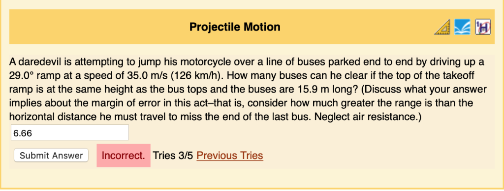 Solved 4 Projectile Motion A daredevil is attempting to jump | Chegg.com