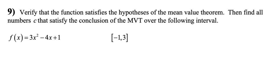 Solved 9) Verify that the function satisfies the hypotheses | Chegg.com