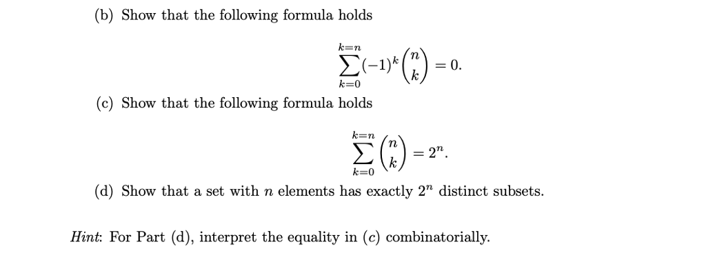 Solved (b) Show that the following formula holds (c) Show | Chegg.com