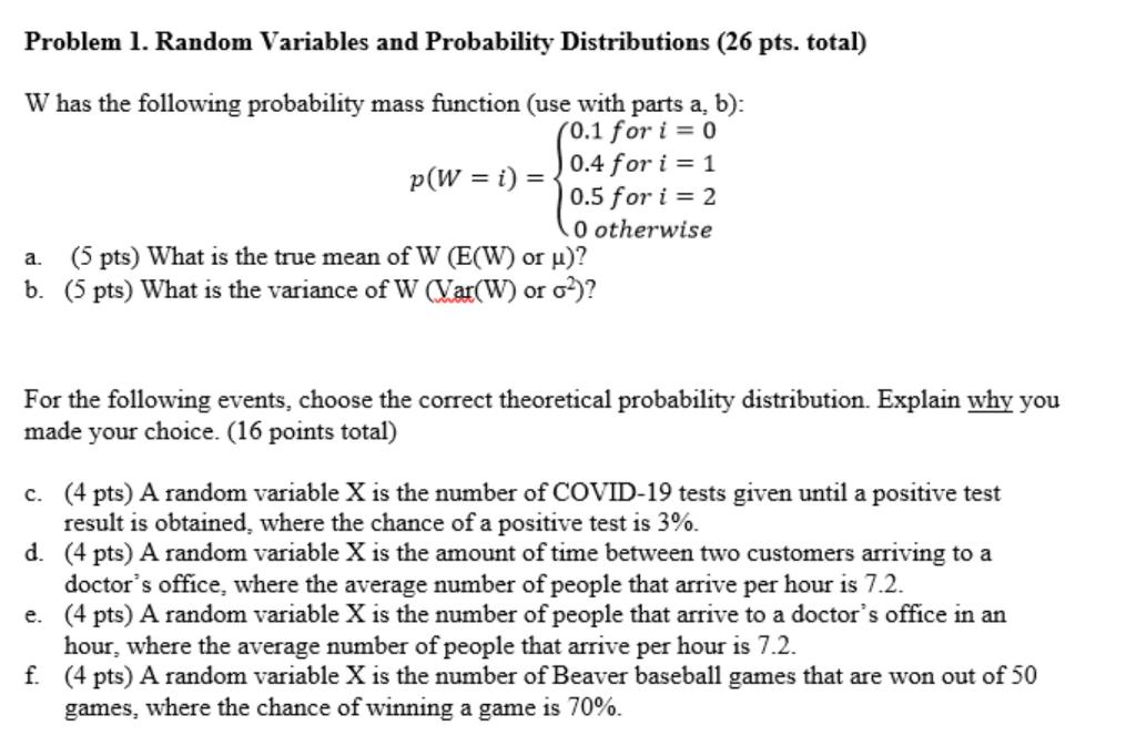 Solved Problem 1. Random Variables and Probability | Chegg.com