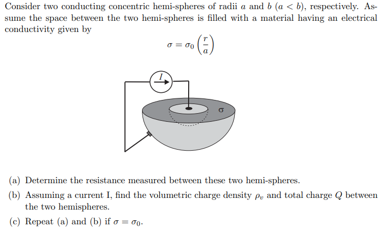 Solved Consider two conducting concentric hemi-spheres of | Chegg.com
