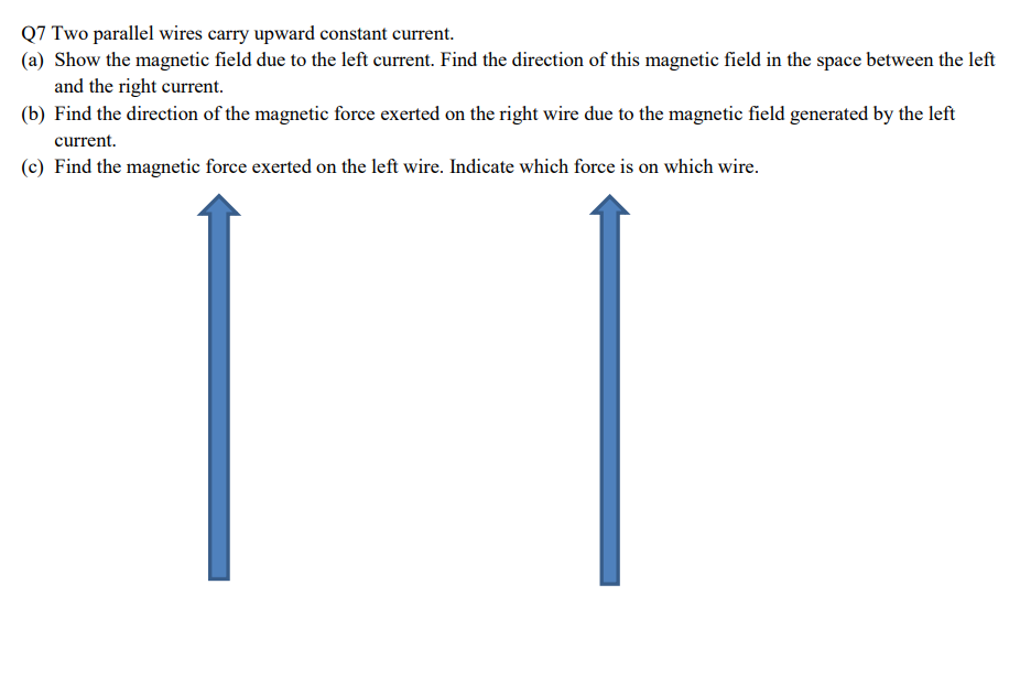 Solved Q7 Two parallel wires carry upward constant current. | Chegg.com