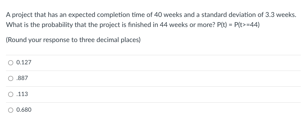 Solved A project that has an expected completion time of 40 | Chegg.com