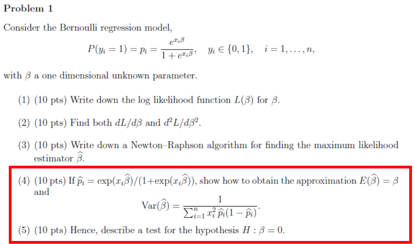 Consider the Bernoulli regression model, | Chegg.com