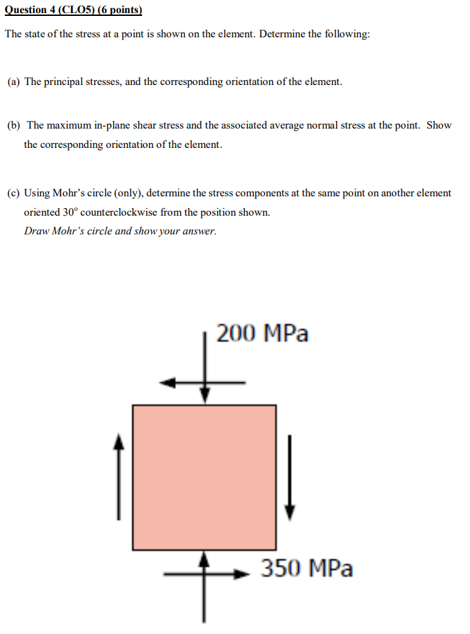 Solved Question 4 (CLO5) (6 points) The state of the stress | Chegg.com