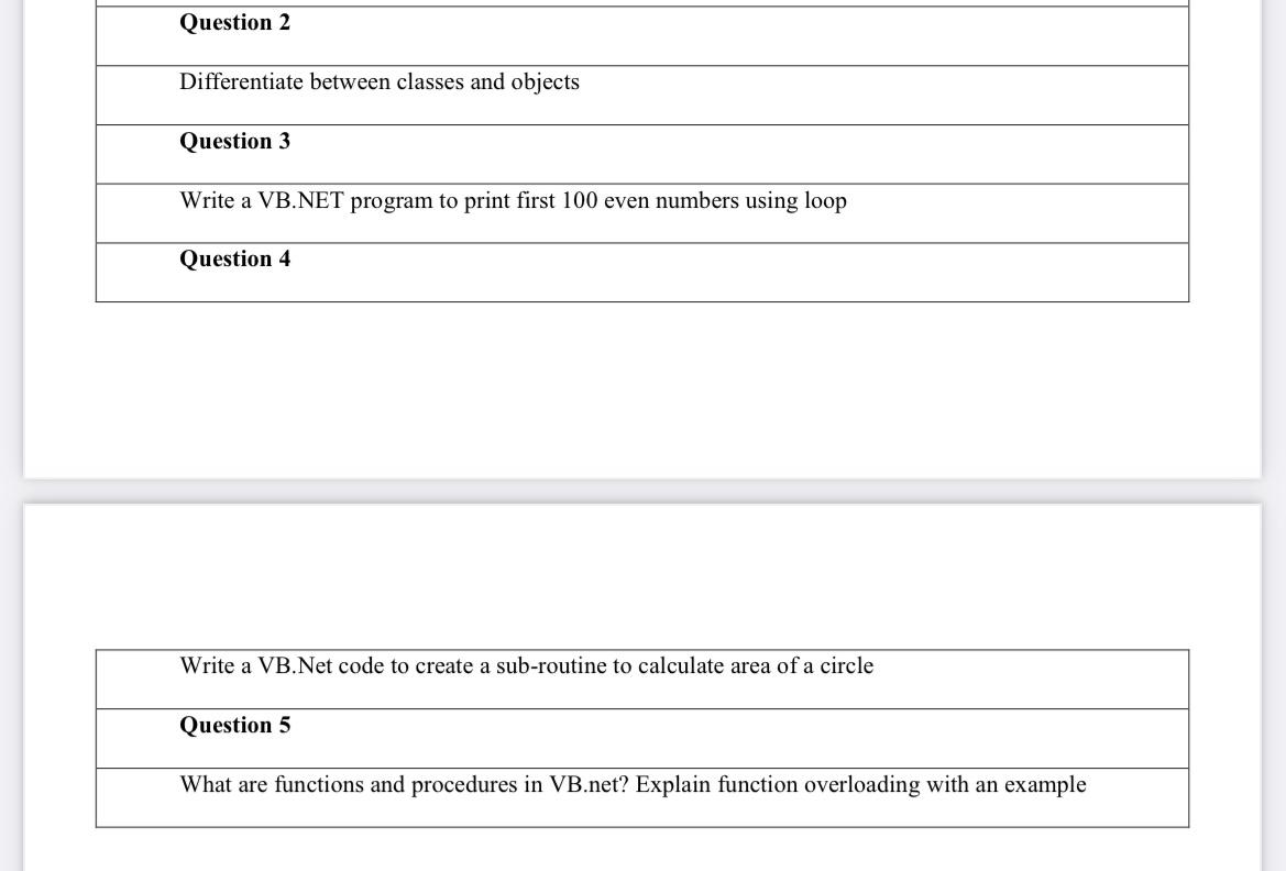 Solved Question 2 Differentiate between classes and objects | Chegg.com