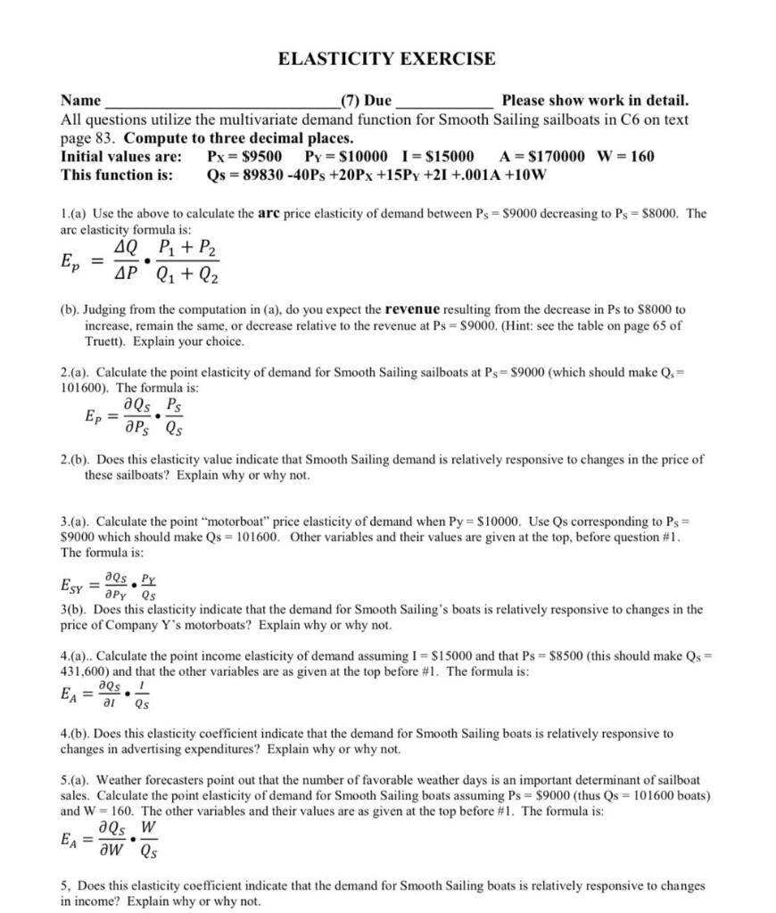 Solved Name (7) Due Please show work in detail. All | Chegg.com
