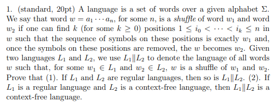 Solved 1. (standard, 20pt) A language is a set of words over | Chegg.com