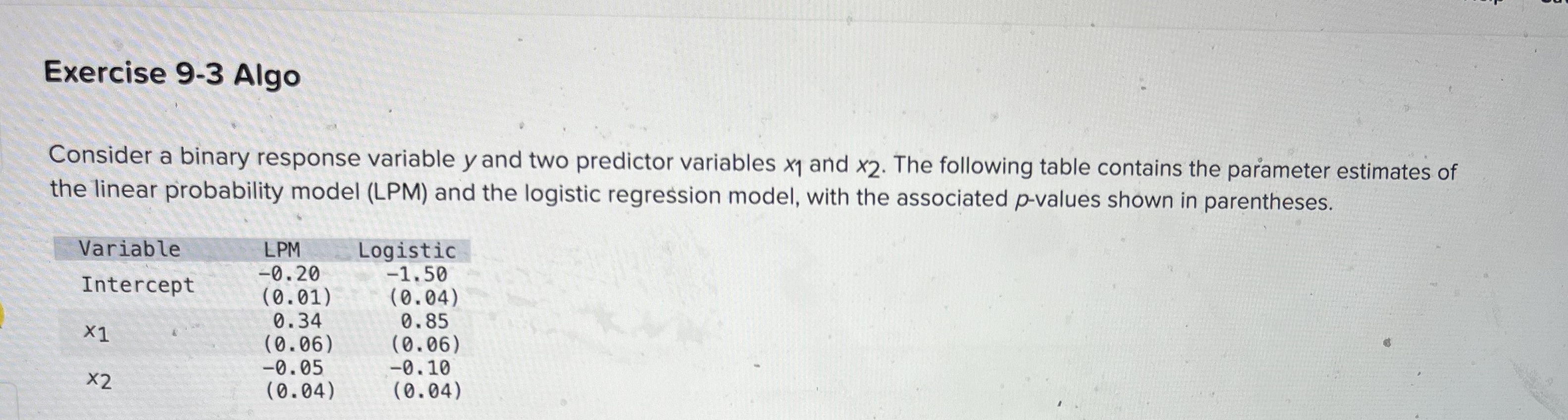 Solved Consider a binary response variable y and two | Chegg.com