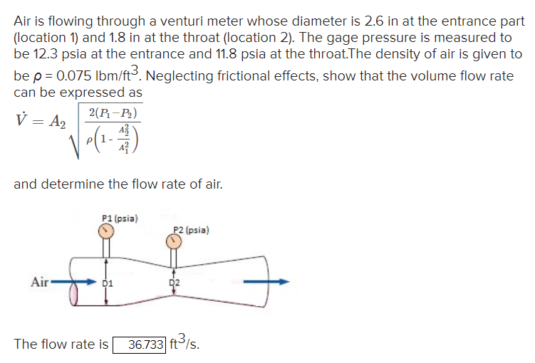 Solved Air is flowing through a venturi meter whose diameter | Chegg.com