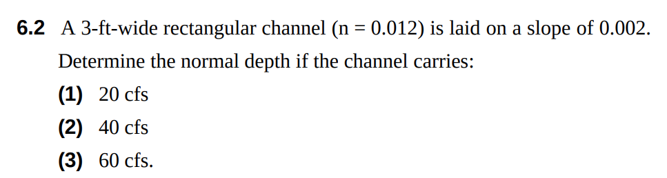 Solved 6.10 For the rectangular channel in Problem 6.2, | Chegg.com