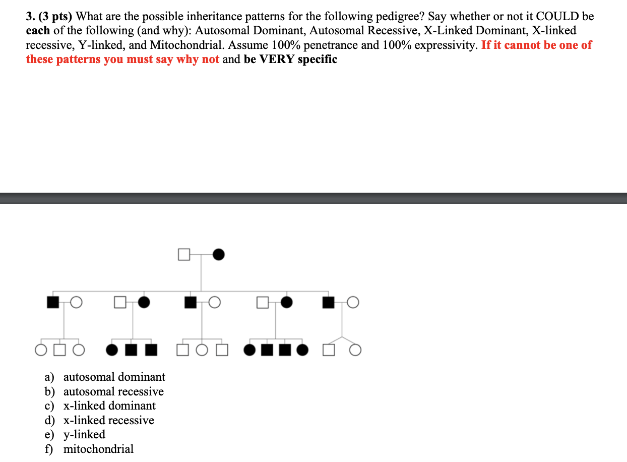 Solved 3. (3 pts) What are the possible inheritance patterns | Chegg.com