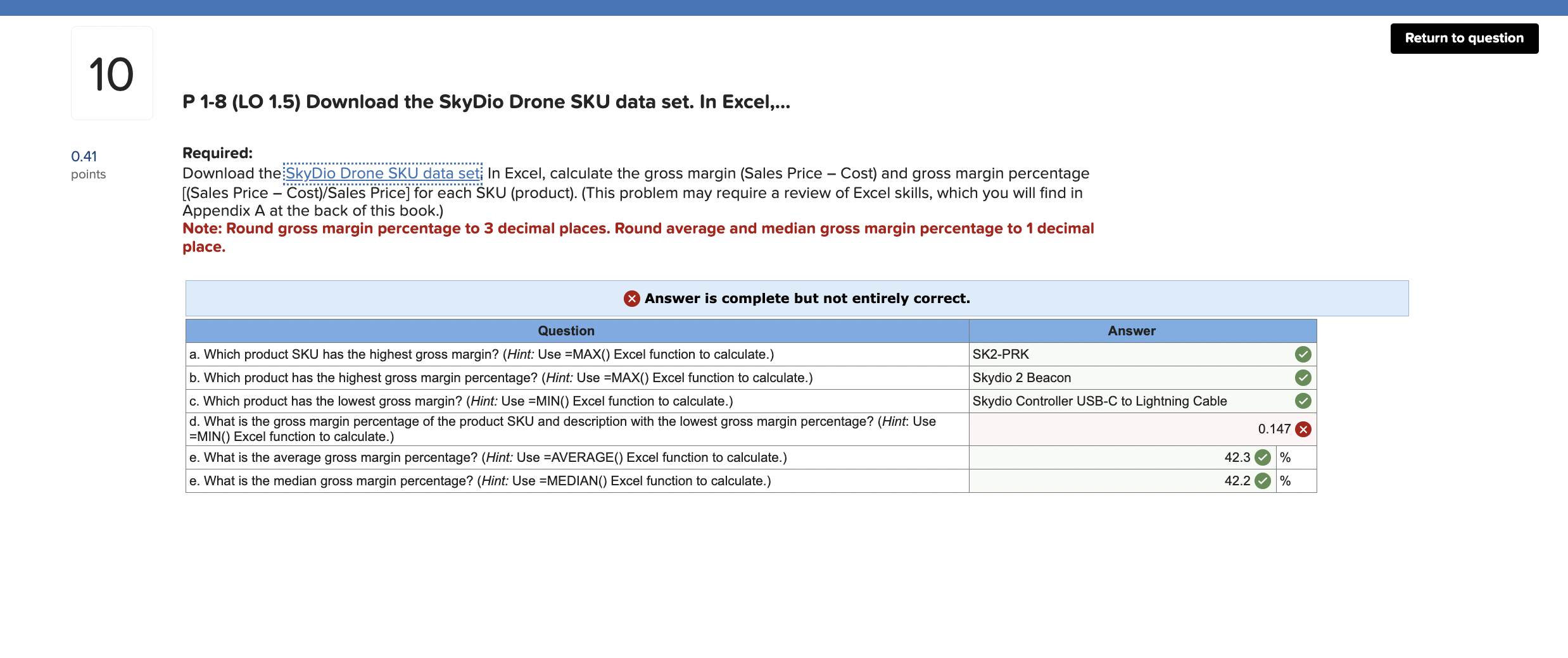 P 1-8 (LO 1.5) Download the SkyDio Drone SKU data | Chegg.com
