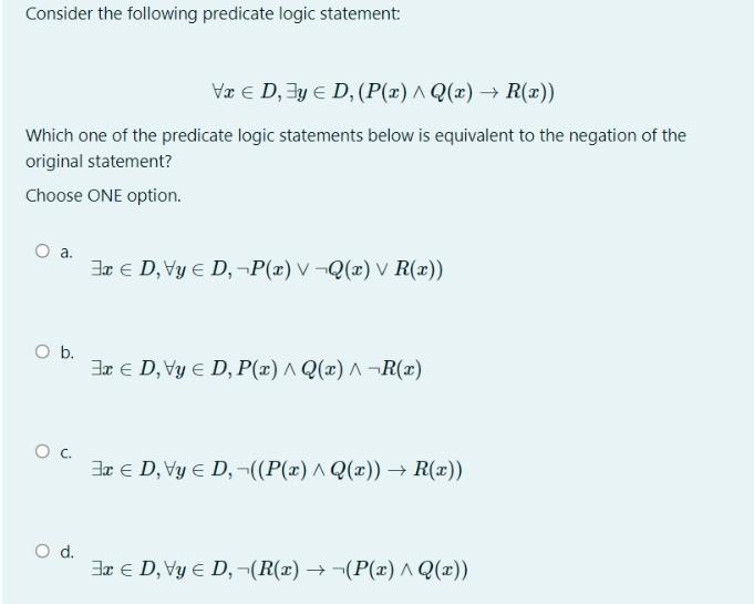 Solved Consider the following predicate logic statement: Va | Chegg.com