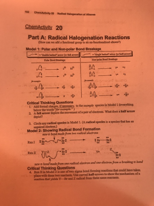 Solved 182 ChemActivity 20 Radical Halogenation of Alkanes | Chegg.com