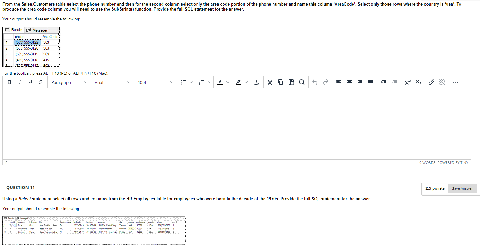 Solved produce the area code column you will need to use the | Chegg.com