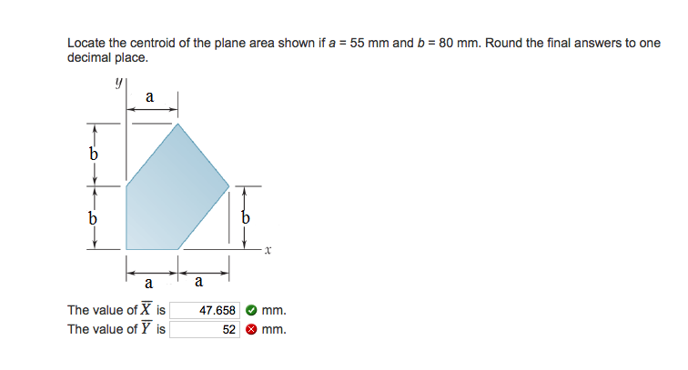 Solved Locate the centroid of the plane area shown if a = 55 | Chegg.com
