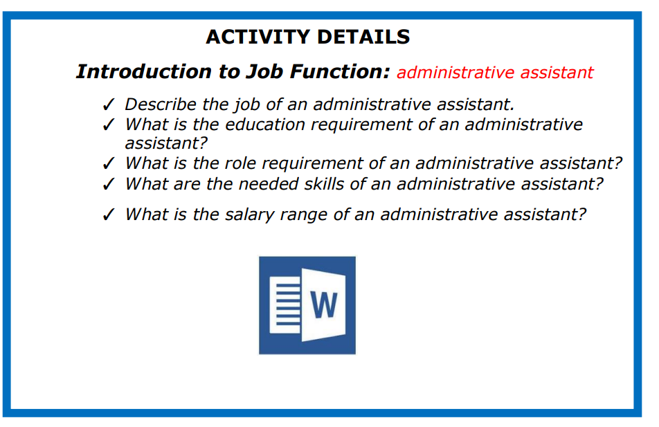 ACTIVITY DETAILS Introduction to Job Function: | Chegg.com