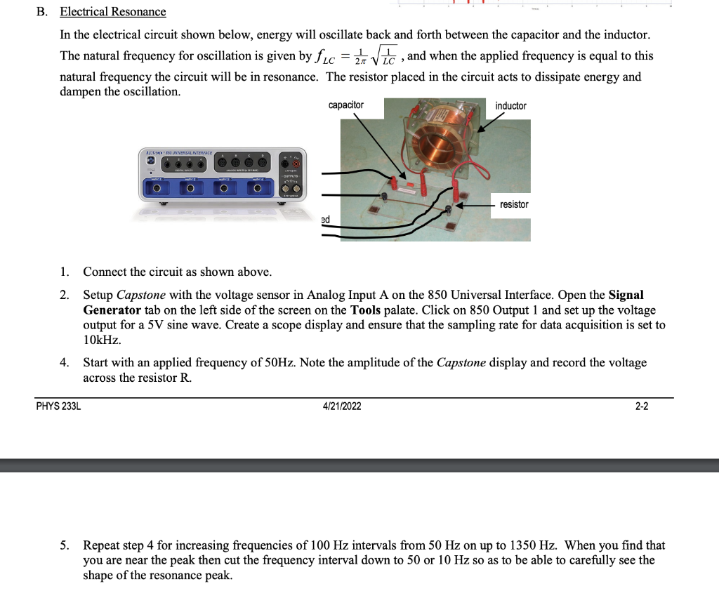 B. Electrical Resonance In the electrical circuit | Chegg.com