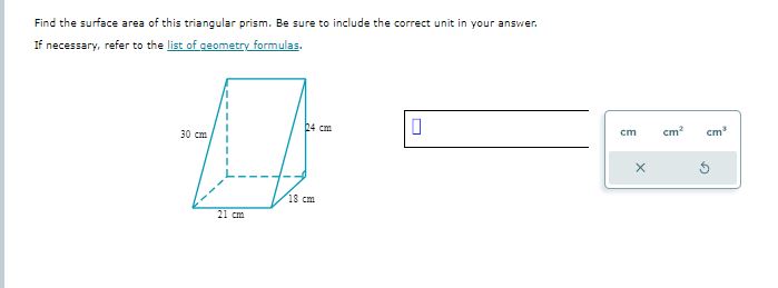 Solved Find the surface area of this triangular prism. Be | Chegg.com
