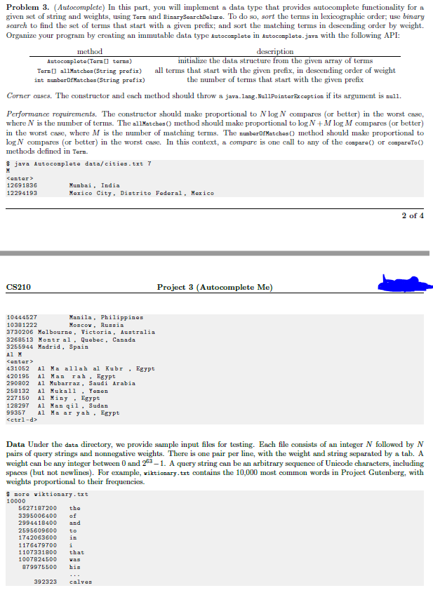 Problem 3. (Autocomplete) In this part, you will | Chegg.com