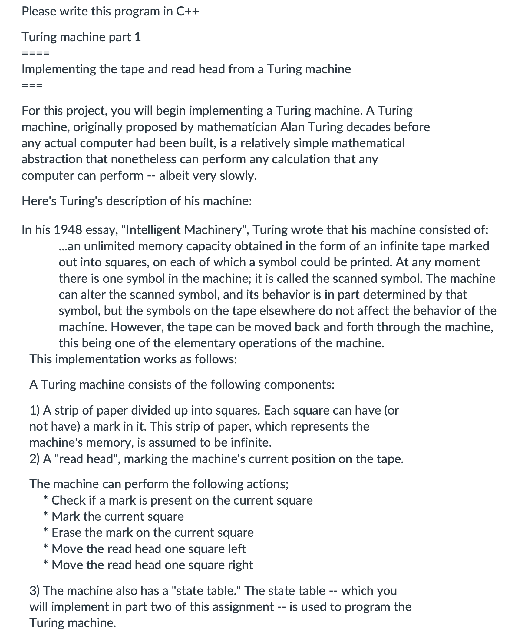 Please write this program in C++ Turing machine part | Chegg.com