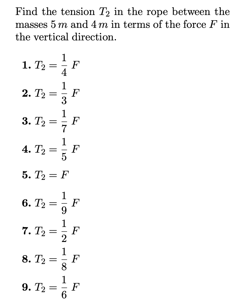 Solved Find the tension T2 in the rope between the masses 5 | Chegg.com