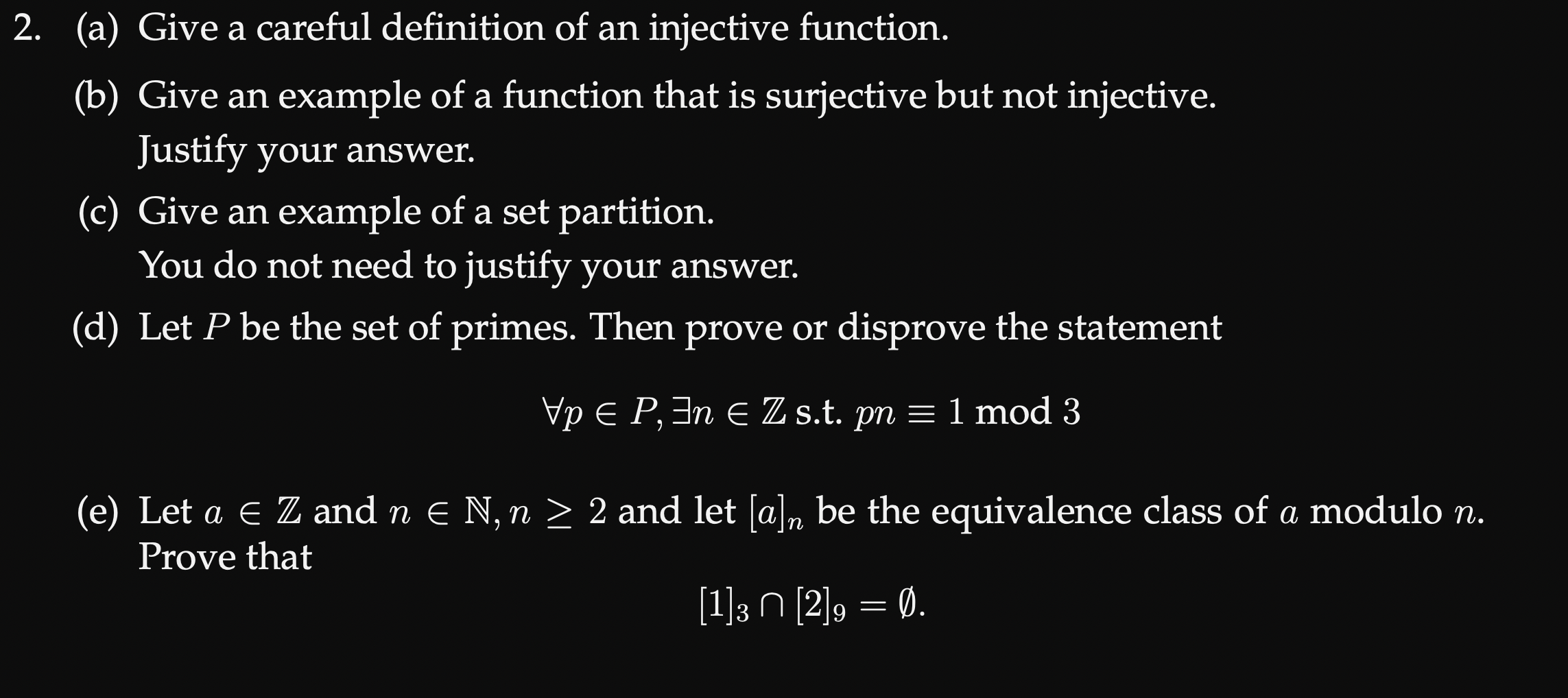 Solved 2. (a) Give a careful definition of an injective | Chegg.com