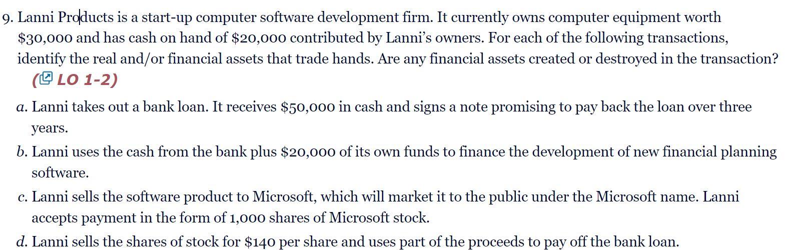Solved 9. Lanni Prolducts is a start-up computer software | Chegg.com