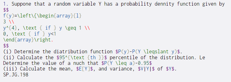 Solved 1. Suppone that a random variable Y has a probability | Chegg.com
