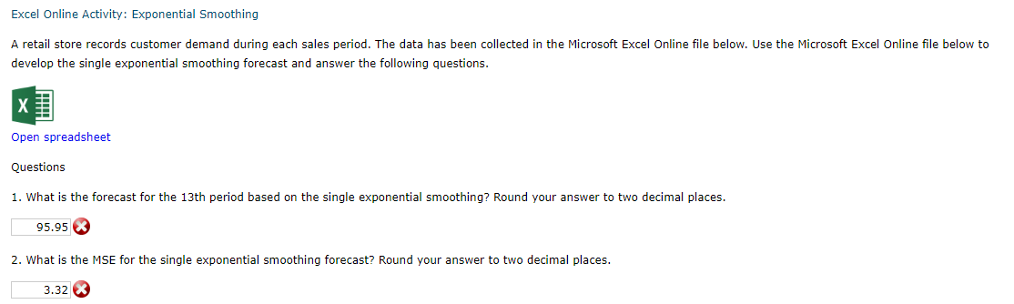 Solved Exponential Smoothing Forecasting Smoothing constant | Chegg.com