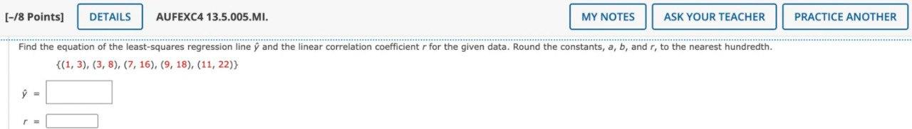 Solved 2. [-/8 Points] DETAILS AUFEXC4 13.5.006. MY NOTES | Chegg.com