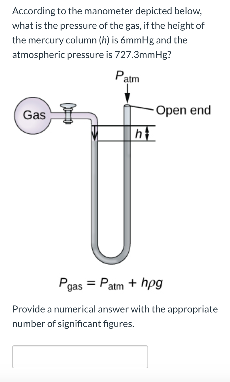 Solved According to the manometer depicted below, what is | Chegg.com