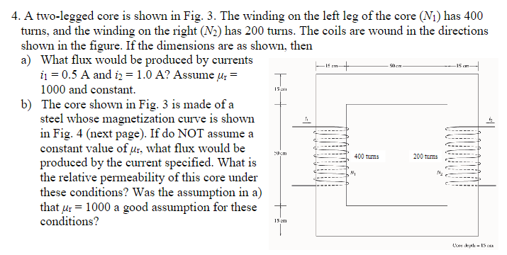 Solved 4. A two-legged core is shown in Fig. 3. The winding | Chegg.com