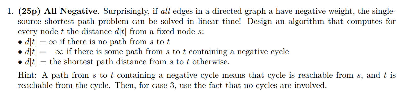 Solved . 1. (25p) All Negative. Surprisingly, if all edges | Chegg.com
